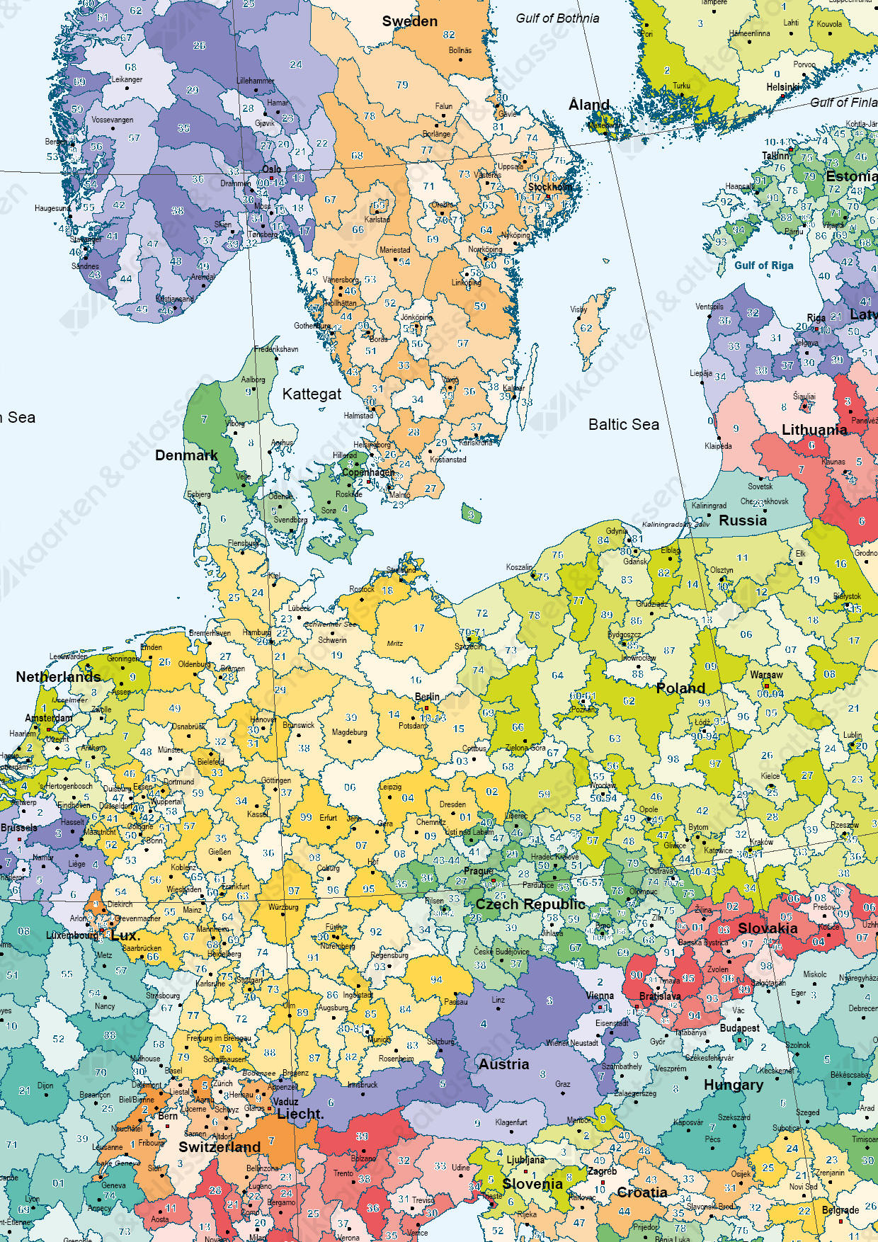 Digitale Postcodekaart Europa 1797 | Kaarten en Atlassen.nl