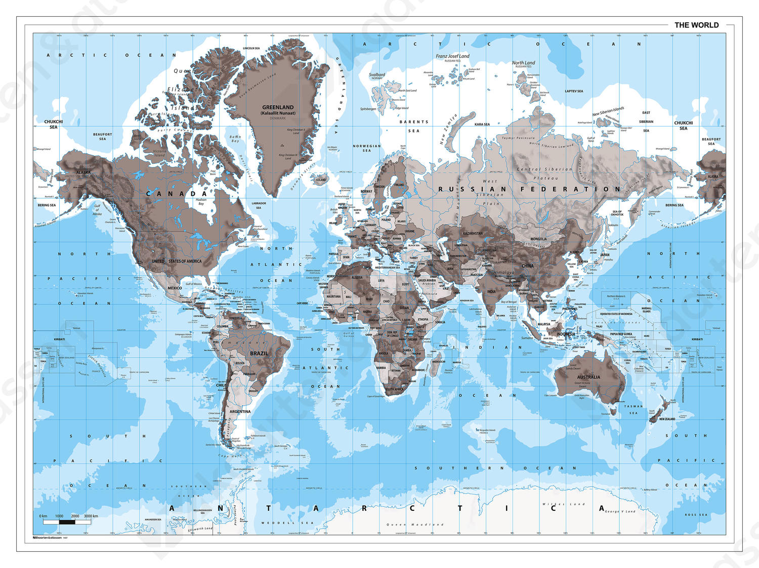 Digitale Wereldkaart Black and Blue 1407 | Kaarten en Atlassen.nl