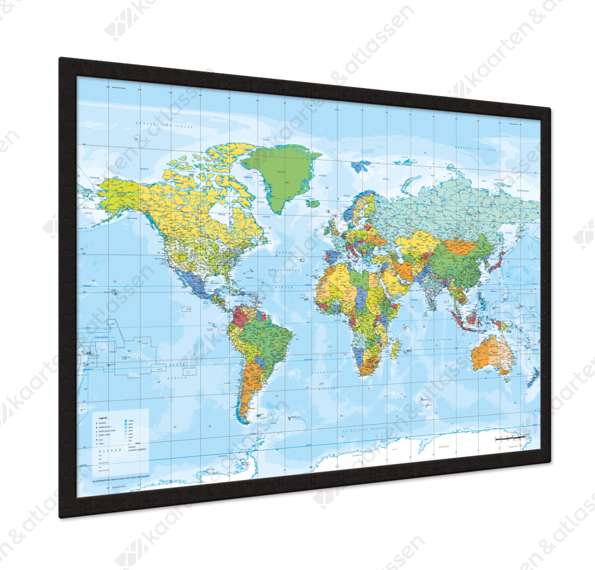 Ingelijste beprikbare Wereldkaart Staatkundig Nederlandstalig 1674A ...