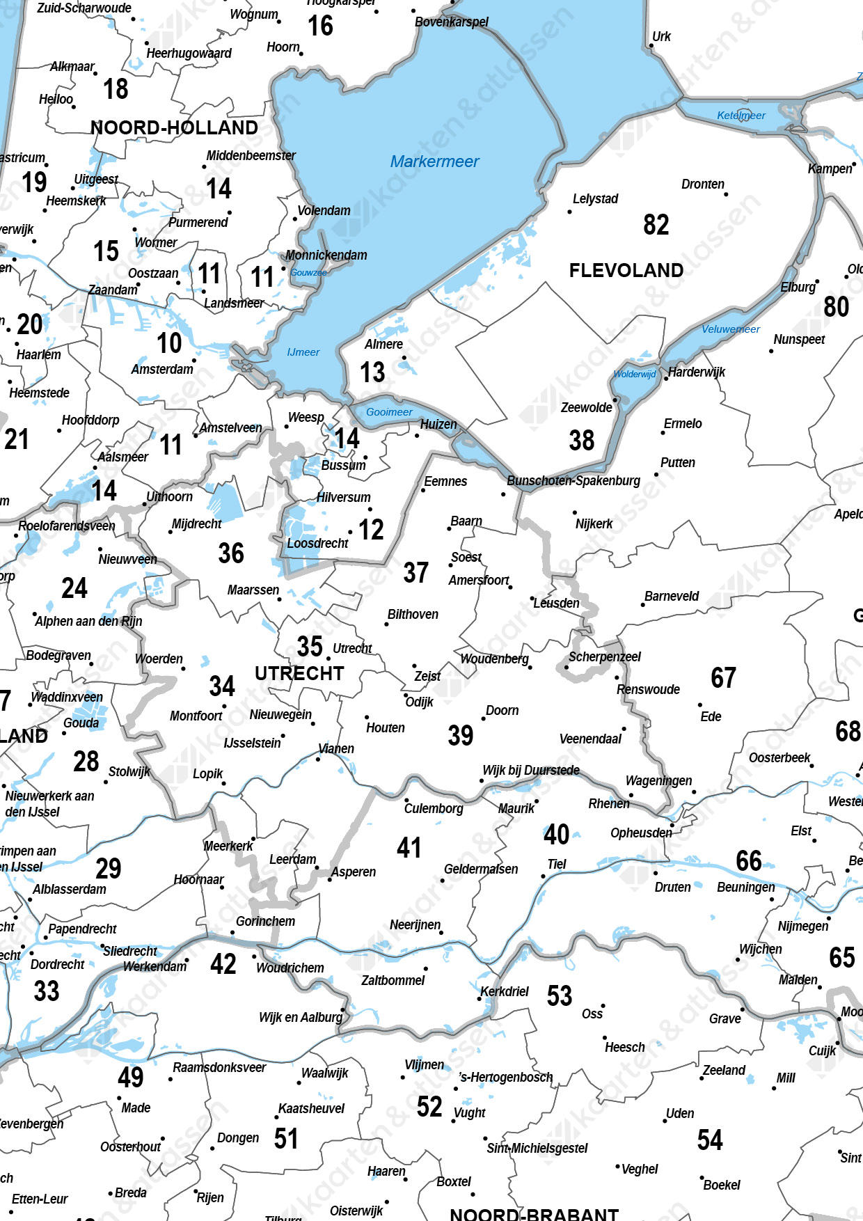 2-cijferige Postcodekaart Nederland 270 | Kaarten en Atlassen.nl