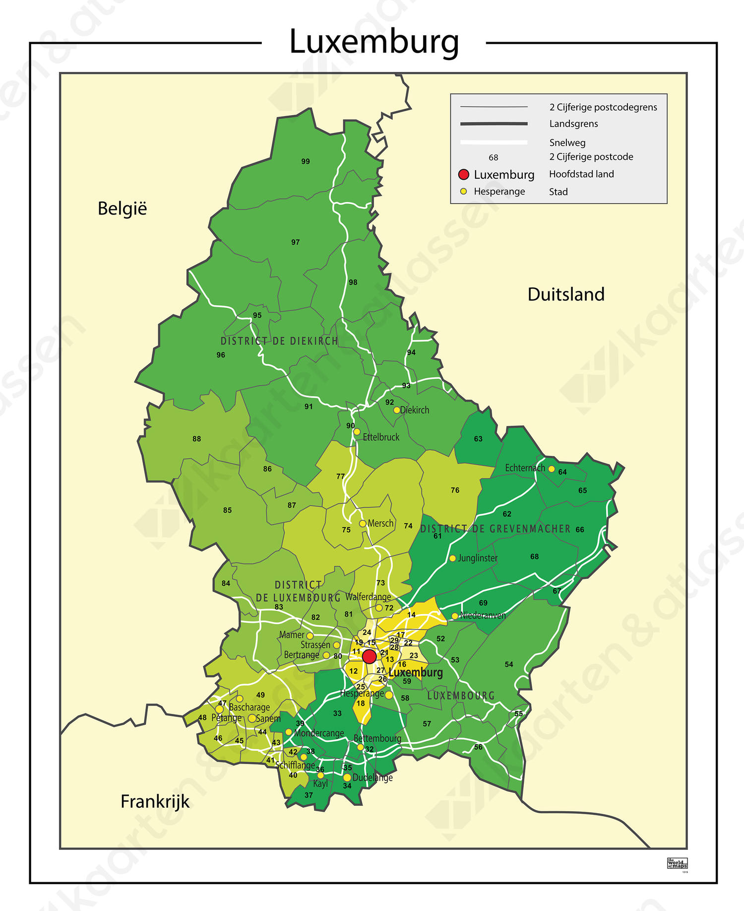 Postcodekaart Luxemburg 1319 | Kaarten en Atlassen.nl