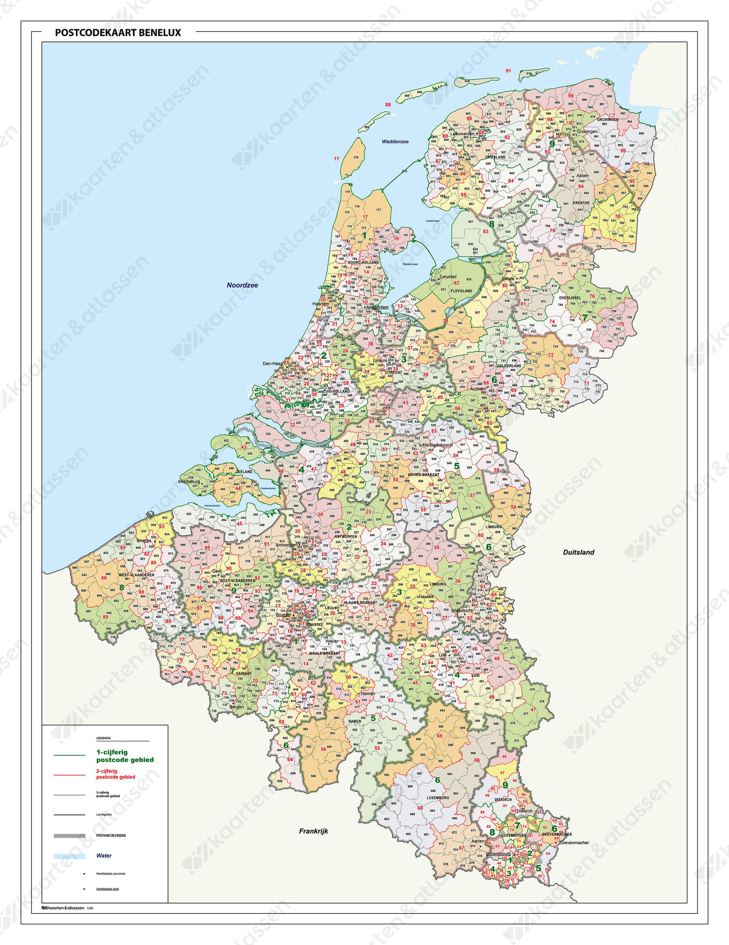 Digitale Postcodekaart Benelux 1-2-3 cijferig 1390 | Kaarten en Atlassen.nl