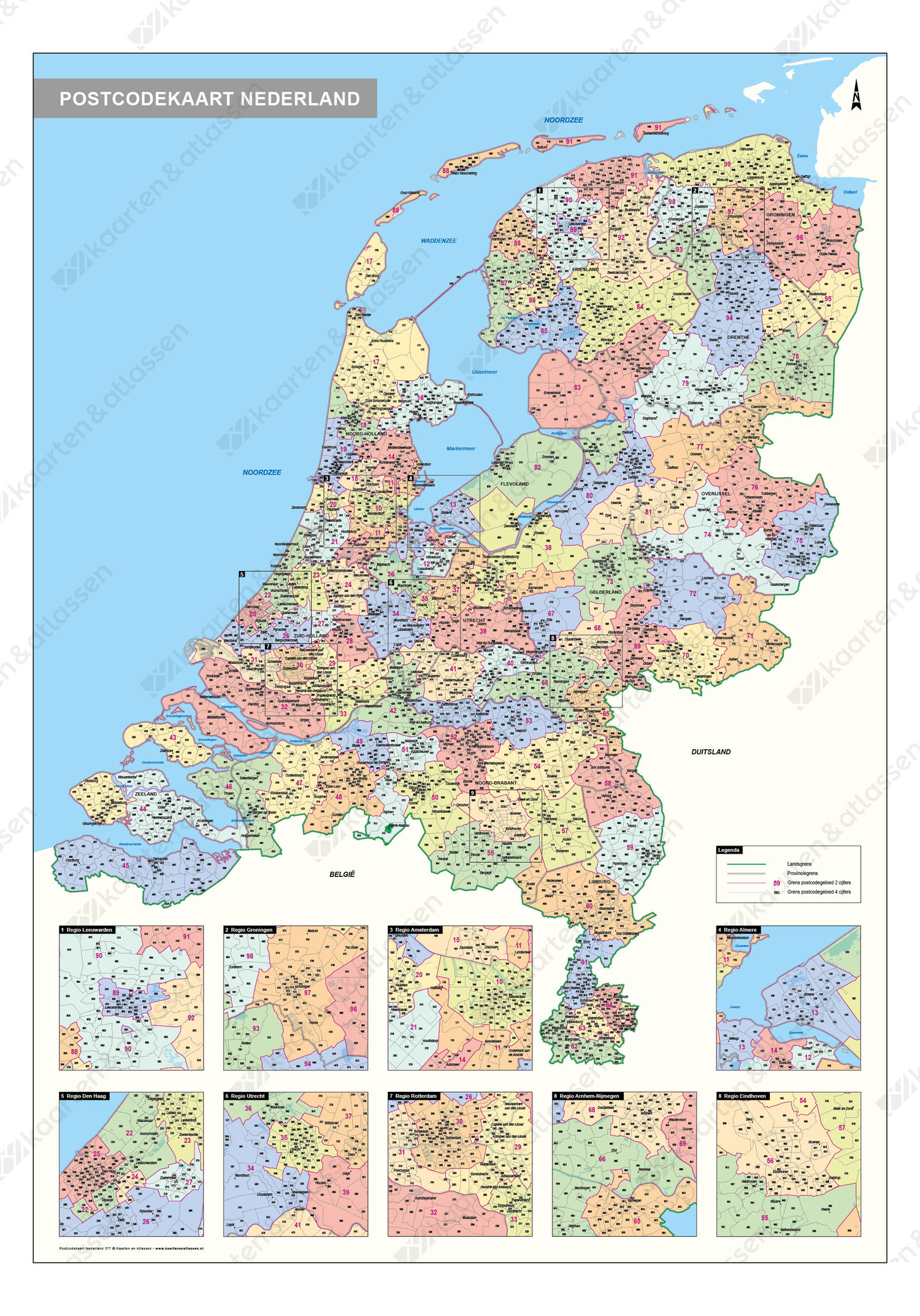 Digitale 2- en 4-cijferige Postcodekaart Nederland 377 | Kaarten en ...