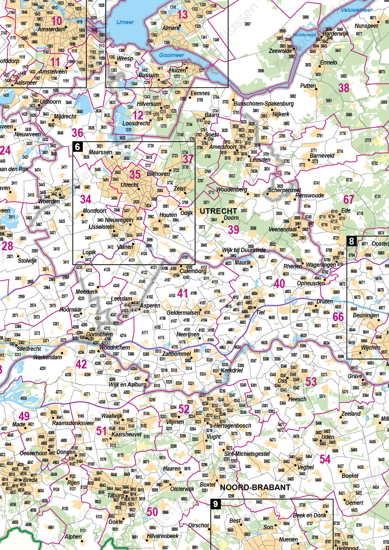 2- en 4-cijferige Postcodekaart Nederland 379 | Kaarten en Atlassen.nl