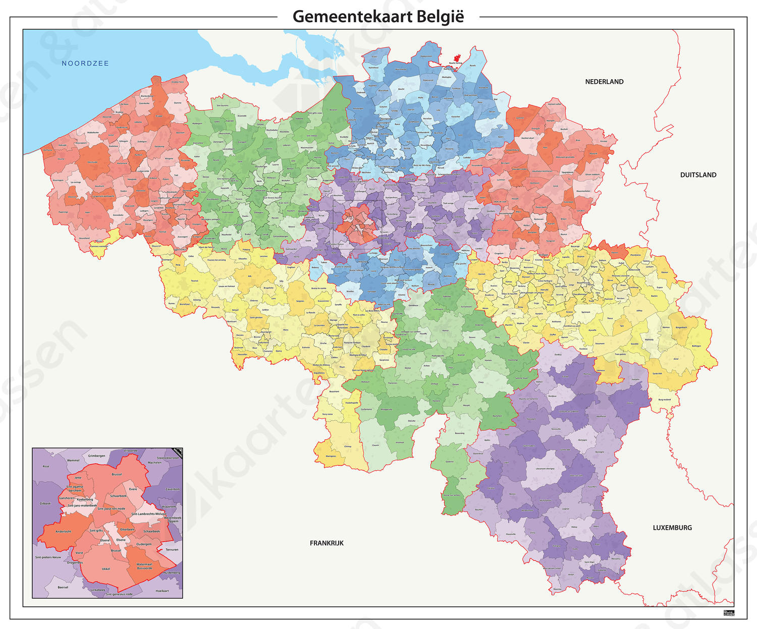 Digitale Gemeentekaart België Gekleurd 372 | Kaarten en Atlassen.nl