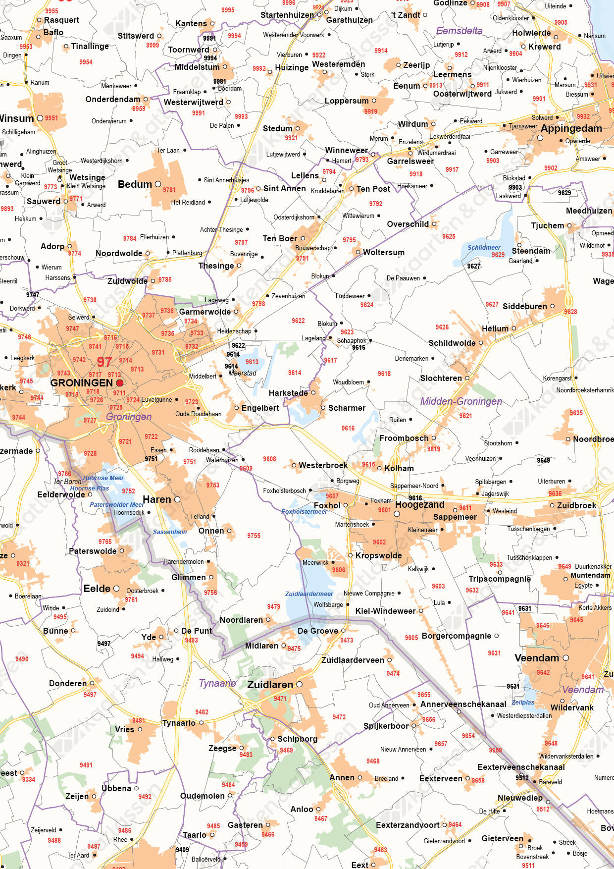Postcode-/Gemeentekaart Groningen 247 | Kaarten en Atlassen.nl