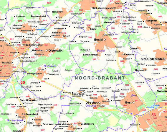 Postcode-/Gemeentekaart Noord-Brabant 244 | Kaarten en Atlassen.nl