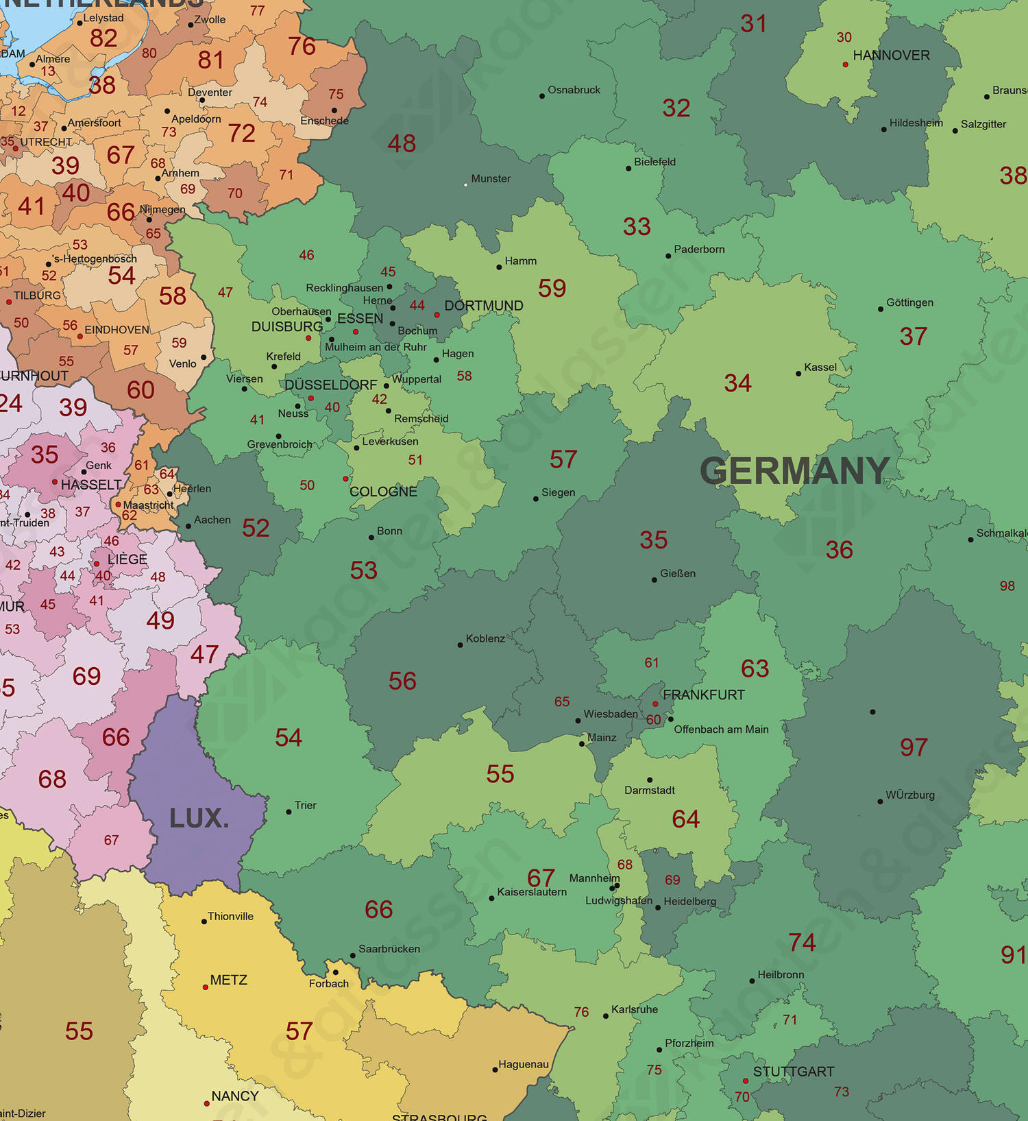 Postcodekaart van Centraal Europa 1383 | Kaarten en Atlassen.nl