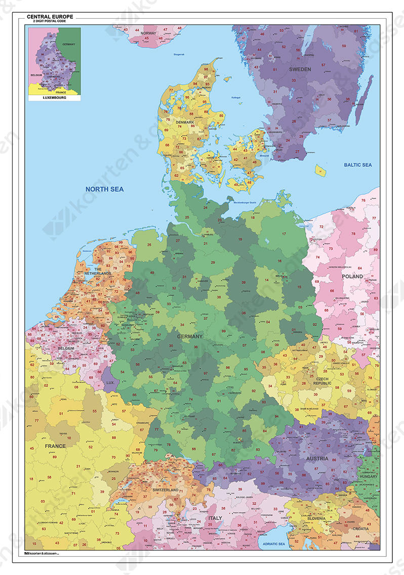 Digitale Postcodekaart van Centraal- Europa 1383 | Kaarten en Atlassen.nl