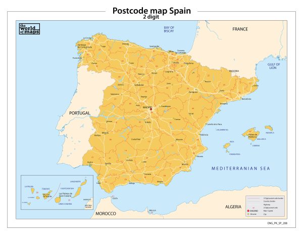 Spanje 2-cijferige postcodekaart 208 - Kaarten en Atlassen.nl