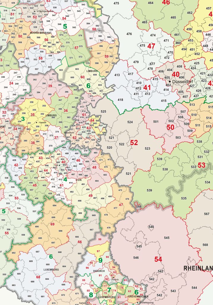 Postcodekaart Benelux + Duitsland 3-cijferig 1392 - Kaarten en Atlassen.nl