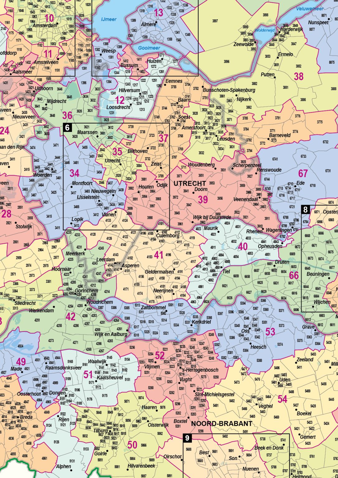2- en 4-cijferige Postcodekaart Nederland 377 - Kaarten en Atlassen.nl