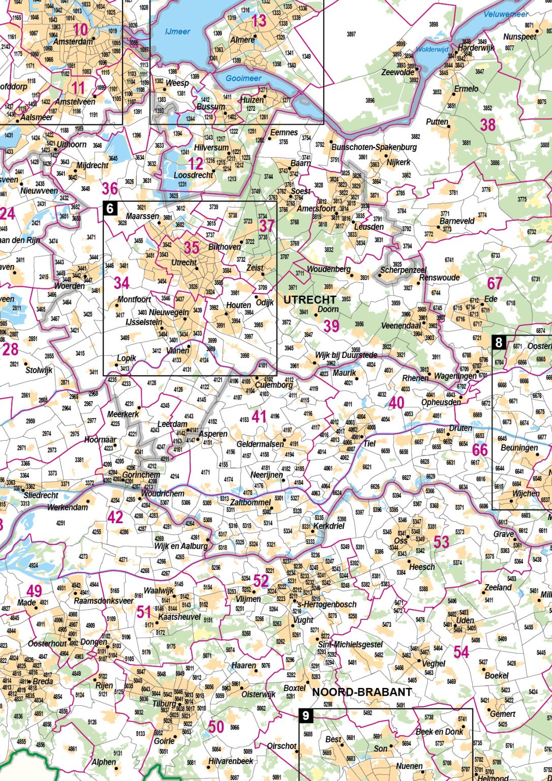2- en 4-cijferige Postcodekaart Nederland 379 - Kaarten en Atlassen.nl