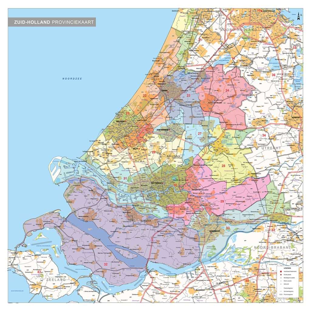 Postcodekaart Provincie Zuid-Holland 612 - Kaarten en Atlassen.nl