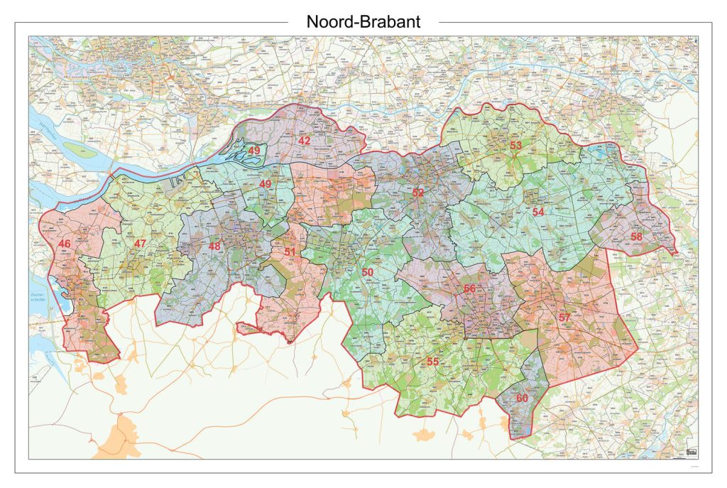 Postcodekaart Provincie Noord-Brabant 618 - Kaarten en Atlassen.nl