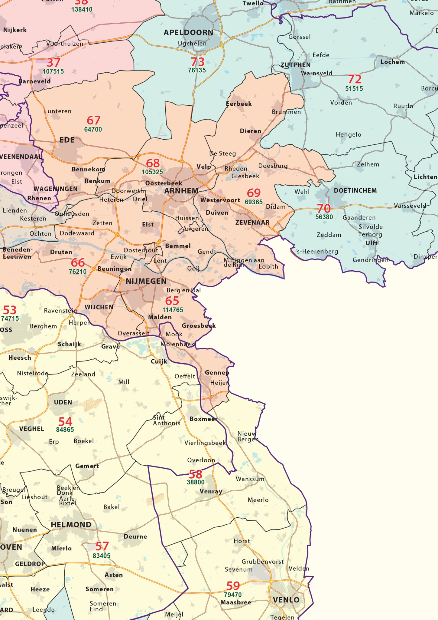 2-cijferige Postcodekaart Nederland met huishoudens 464 - Kaarten en ...