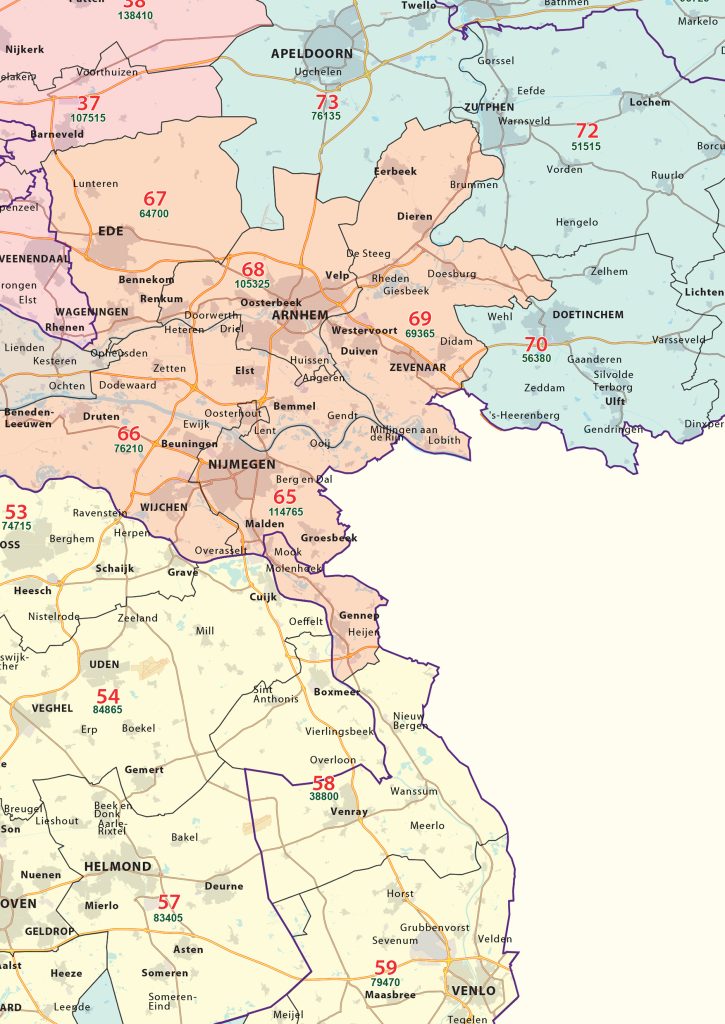 2-cijferige Postcodekaart Nederland met huishoudens 464 - Kaarten en ...