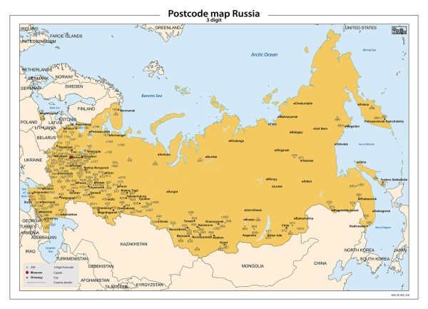 Rusland 3-cijferige postcodekaart 258 - Kaarten en Atlassen.nl